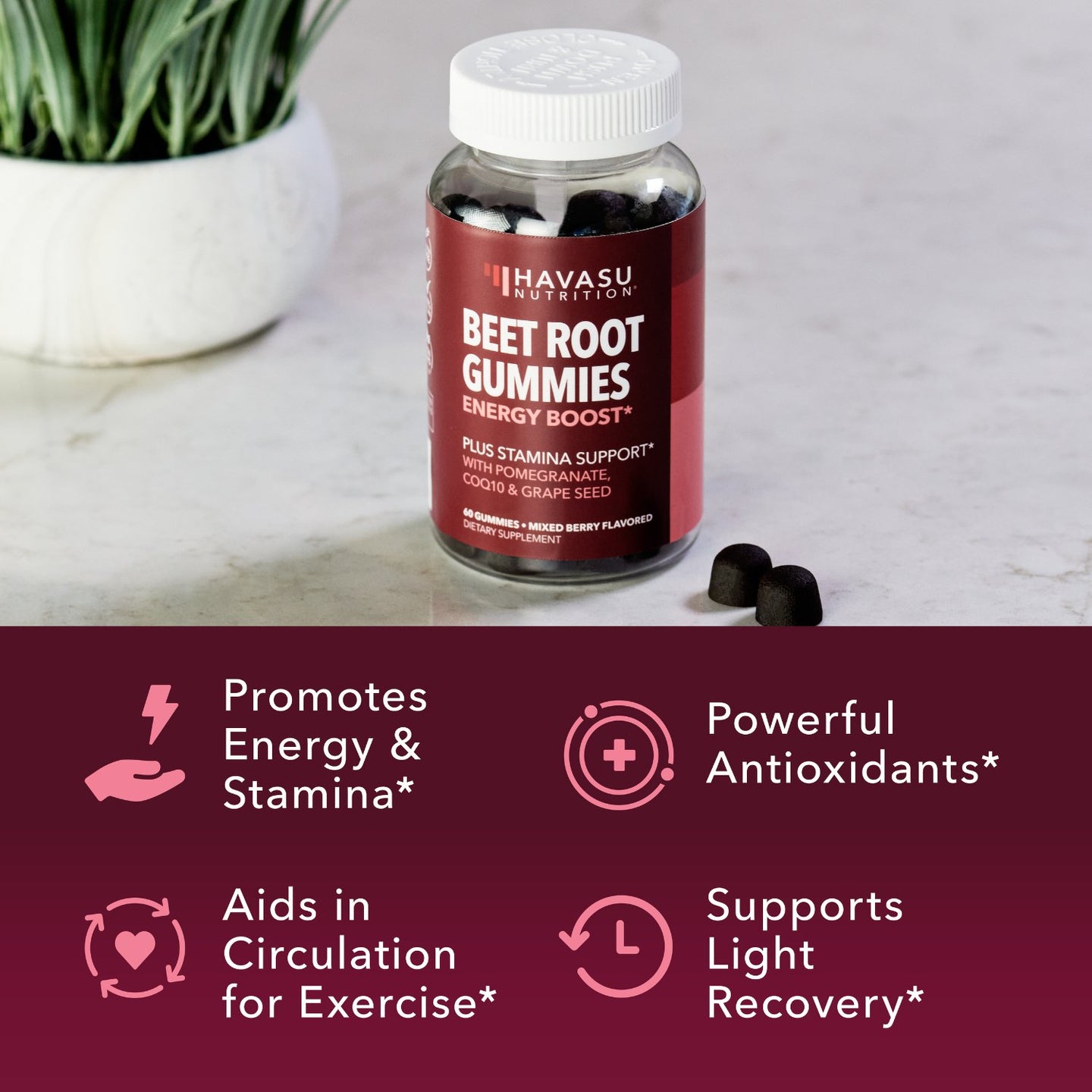 Beet Root + CoQ10 Gummies for Healthy Energy & Circulation